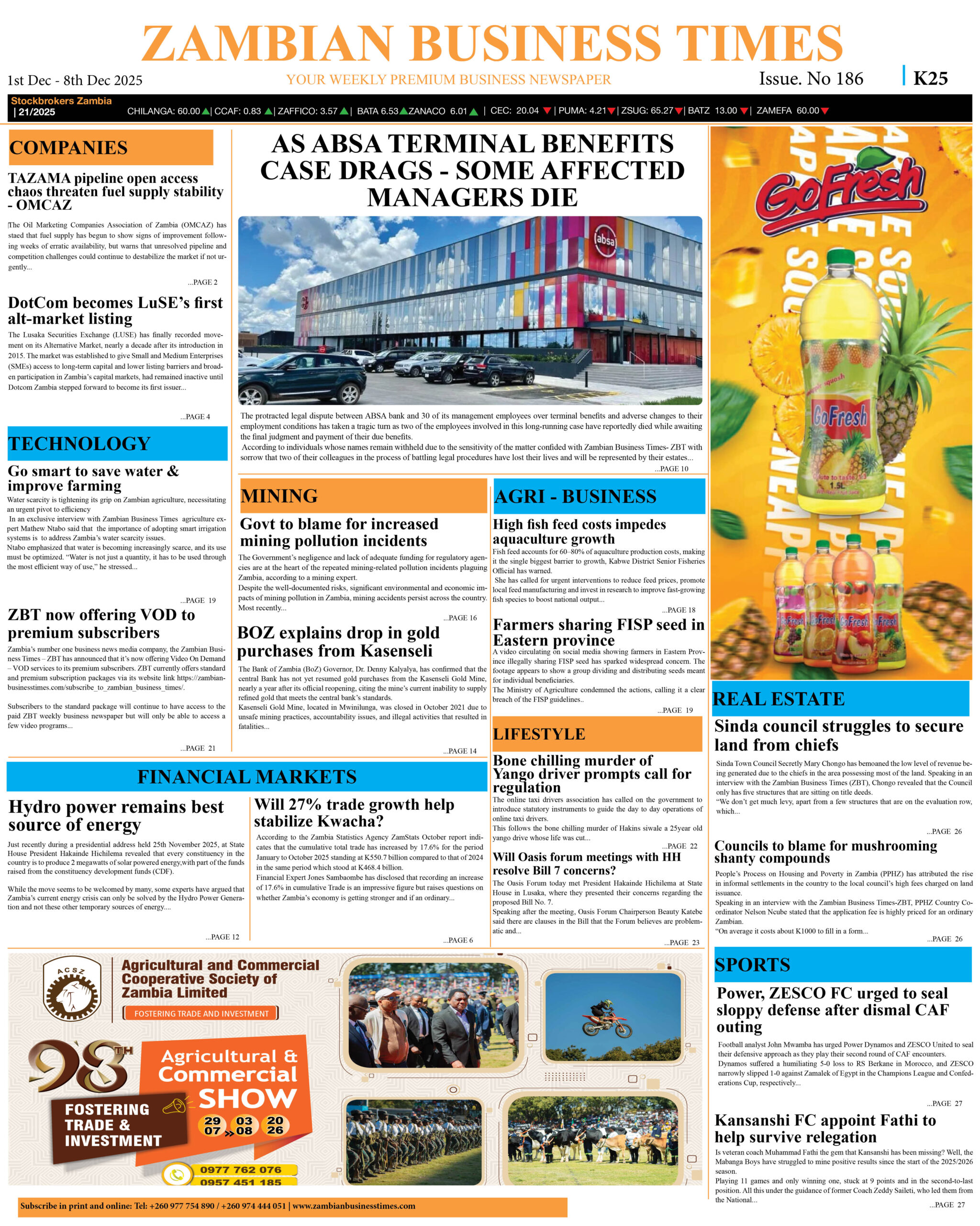 ZBT 1 December to 8 December 2025 Issue no 186.pdf - Zambian Business Times